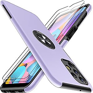 JAME Designed for Samsung Galaxy A32 5G Case with 2 Pack Tempered Glass Screen Protector Shockproof Scratch Proof Protective Cover with Built-in Magnetic Kickstand for Samsung Galaxy A32 5G, Purple