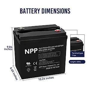 NP6-225Ah (4 Pcs) AGM Rechargeable Battery with T16A Terminal, Replace V6-225 Lead-Acid Battery, for Golf Carts, Pallet Jack, Solar Setup, Trolling Motor, RV, Marine, Wheelchair, Camping
