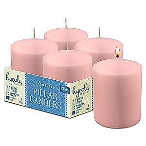 Hyoola Light Pink Pillar Candles 2x3 Inch - 4 Pack Unscented Pillar Candles Bulk - European Made