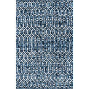 JONATHAN Y SMB108B-3 Ourika Moroccan Geometric Textured Weave Indoor Outdoor -Area Rug, Bohemian, Rustic, Scandinavian Easy-Cleaning,Bedroom,Kitchen,Backyard,Patio,Non Shedding, Navy/Light Gray, 3 X 5