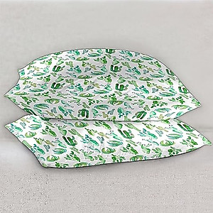 Tropical Cactus Themes Satin Pillow Cases Silk Satin Pillowcase for Hair and Skin Standard Set of 2 Super Soft Silk Pillowcase with Envelope Closure (20x26 in)