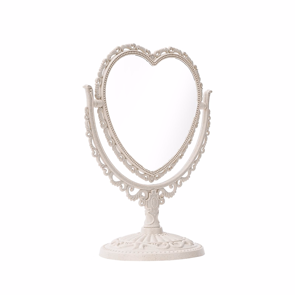 JDPEYI-Heart Shaped Mirror - Coquette Room Decor for Desk & Vanity -Double-Sided Rotatable Cute Magnifying Mirror with Stand (Beige)