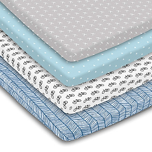 Pack n Play Sheets – Pack and Play Sheets 4 Pack – 100% Super Soft Jersey Knit Cotton Playard Mattress Sheets – Portable Playpen Sheet – Fitted Play Yard Mini Crib Sheet For Boy & Girl (24 x 38 x 5)