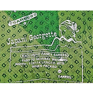 Peegli Vintage Green Saree Abstract Printed Curtain Drape Fabric Georgette DIY Craft Sari