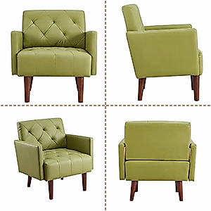 PEIHONGET Faux Leather Accent Chair, Modern Retro Arm Chair for Living Room and Bedroom Tufted Upholstered Sofa Club Chair Comfy Armchair for Small Spaces Bedroom Office (Olive)