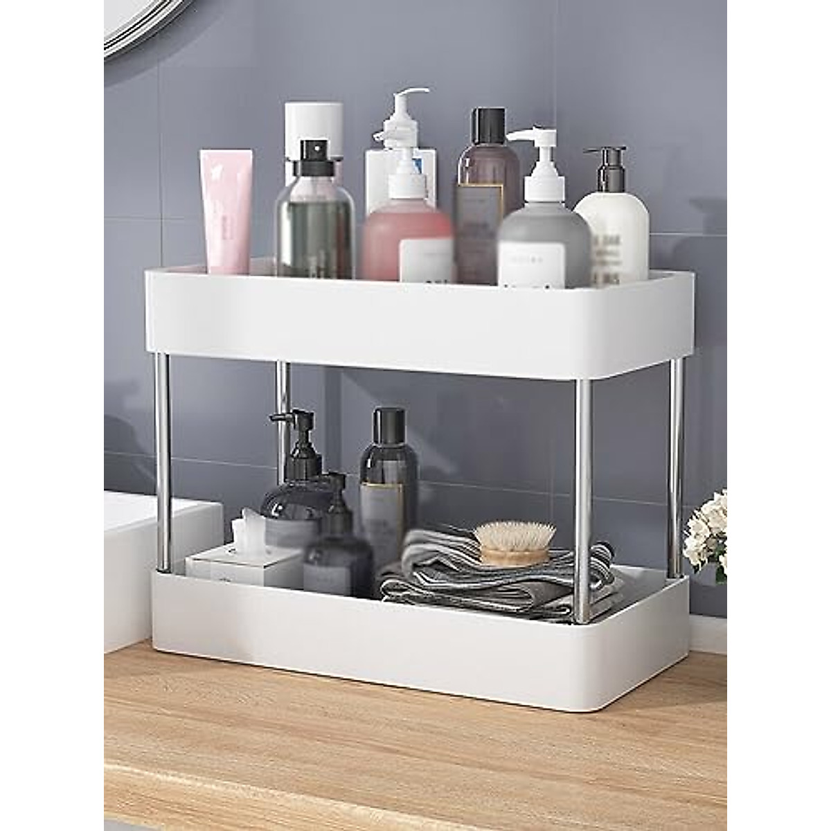 MeiBoAll Under Sink Organizer Removable Bathroom Shelves Storage Rack Rotating Universal Wheel Toilet Kitchen Bedroom Shelf