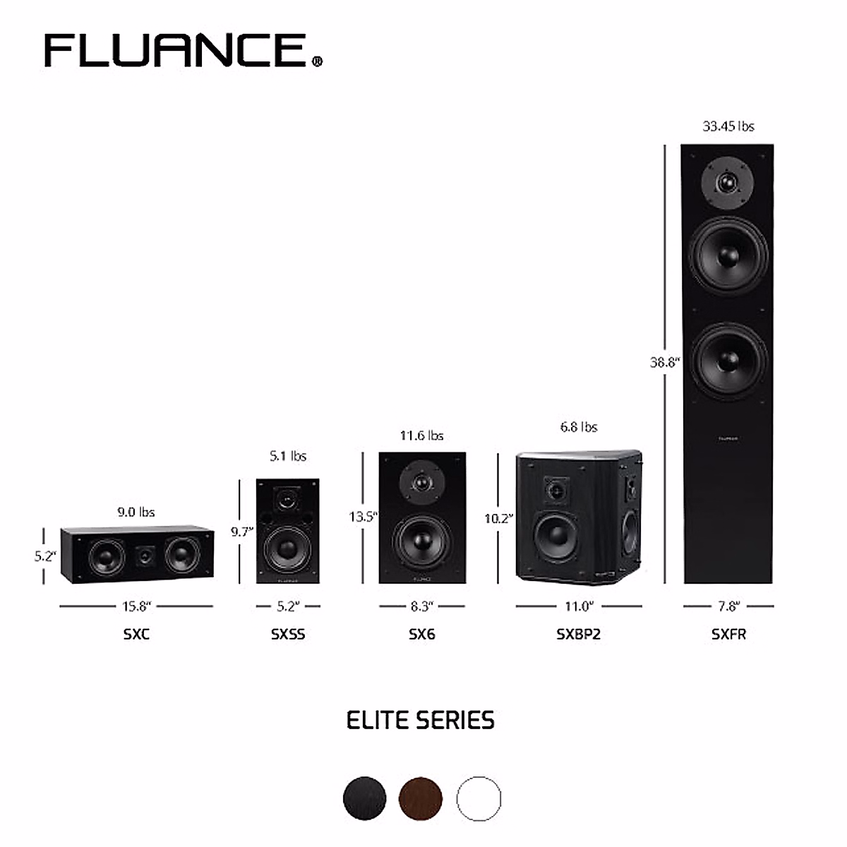 Fluance Elite High Definition 2-Way Bipolar Surround Speakers for Wide Dispersion Surround Sound in Home Theater Systems - Black Ash/Pair (SXBP2)
