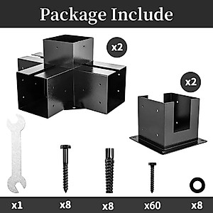 FMhotu 4-Way Pergola Brackets 6x6, 2 Set Woodwork DIY Pergola Brackets Kit, Outdoor Elevated Wood Stand Kit with Powder-Coated Steel, Post Base Brackets| Modular Pergola Kit for 6x6 Wood Post