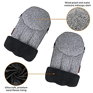 liuliuby CozyMitts - Insulated Stroller Gloves/Stroller Hand Muff - Stroller Accessories for Winter - Water Repellent Stroller Mittens for Freezing Cold Weather - Hand Warmers (Heather Gray)