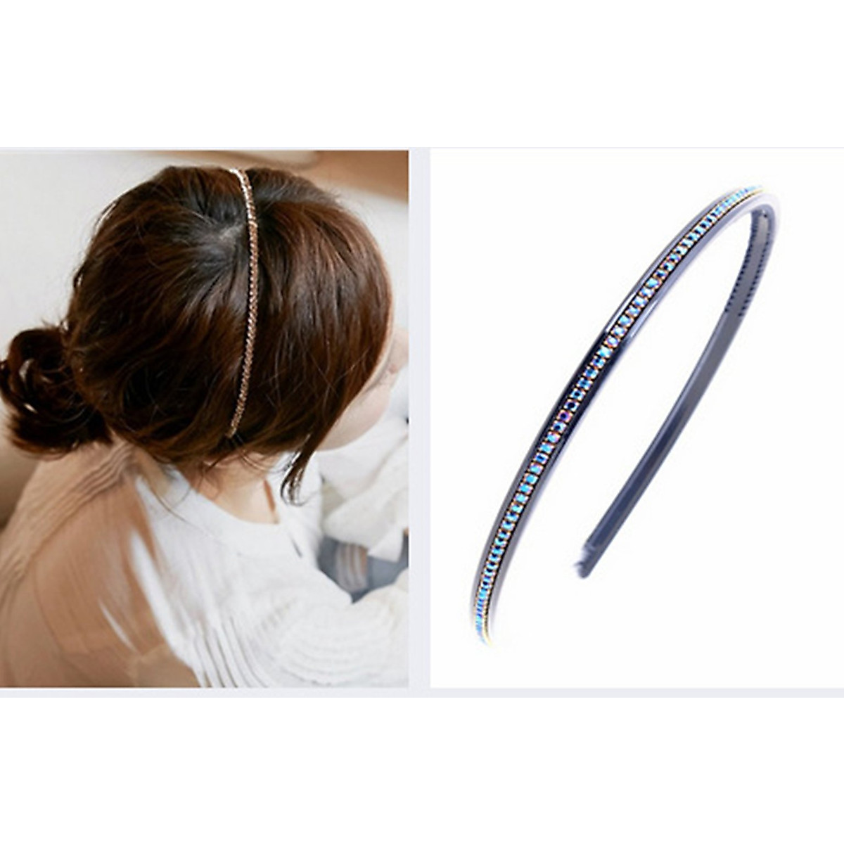 Ruihfas 6Pcs Bling Bling 1 Rows Crystal Rhinestone Headband for Women Girls Thin Hair Hoop Fashion