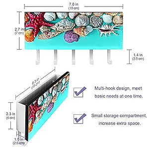 Marine Gastropods Starfish Conch Rack Organizer with 5 Hooks Wall Bathroom Kitchen Shelf Rack Multifunctional Storage Shelf