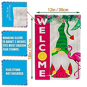Summer Welcome Gnome Garden Flag 12x18Inch Tropical Double Sided for Yard Outside Decoration