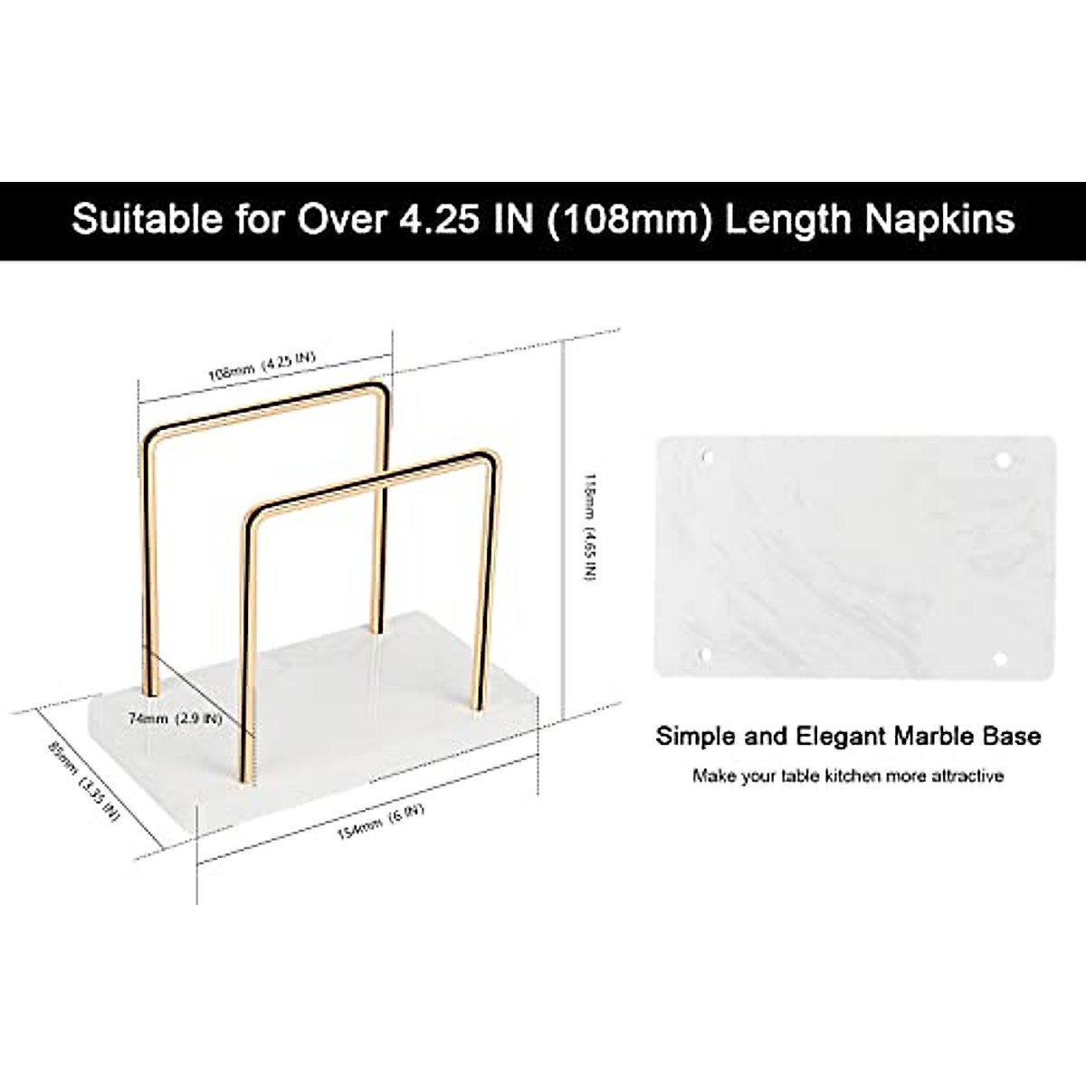Livabber Napkin Holder, Metal Napkin Holder with Marble Base Modern Freestanding Tissue Paper Dispenser for Table Kitchen, Gold