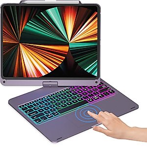 NOKBABO iPad Pro 12.9 inch Case with Keyboard, Rainbow Backlits, Pencil Holder, 360° Rotatable, Keyboard for iPad Pro 12.9 inch 6th/5th/4th/3rd Generation - Dark Purple
