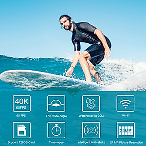 Mafomil Action Camera 4K 60FPS,WiFi Sports Camera with Touch Screen,24 MP HD Underwater Camera,EIS 170 ° Ultra Wide Angle, 98FT Waterproof Underwater Camera(Remote Control/32G SD Card/Accessory Kit)