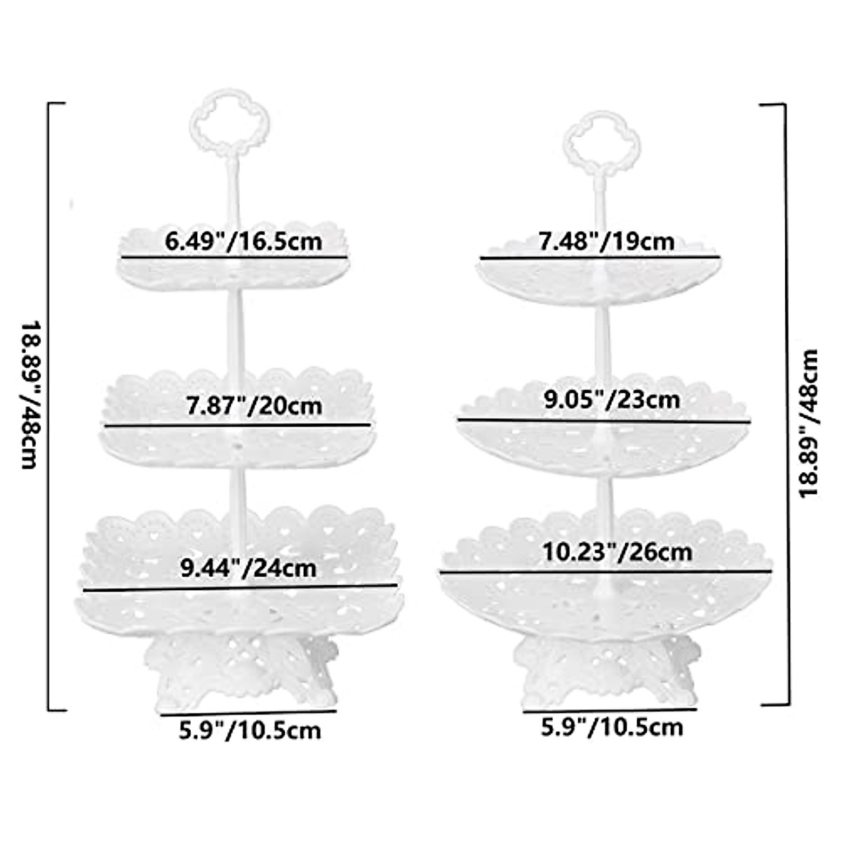 Set of 2 White 3-Tier Cupcake Dessert Stand with Base, Fruits Desserts Candy Sweets Buffet Display Plate Decor Serving Platter for Tea Party Wedding Birthday Baby Shower Celebration Home Decoration