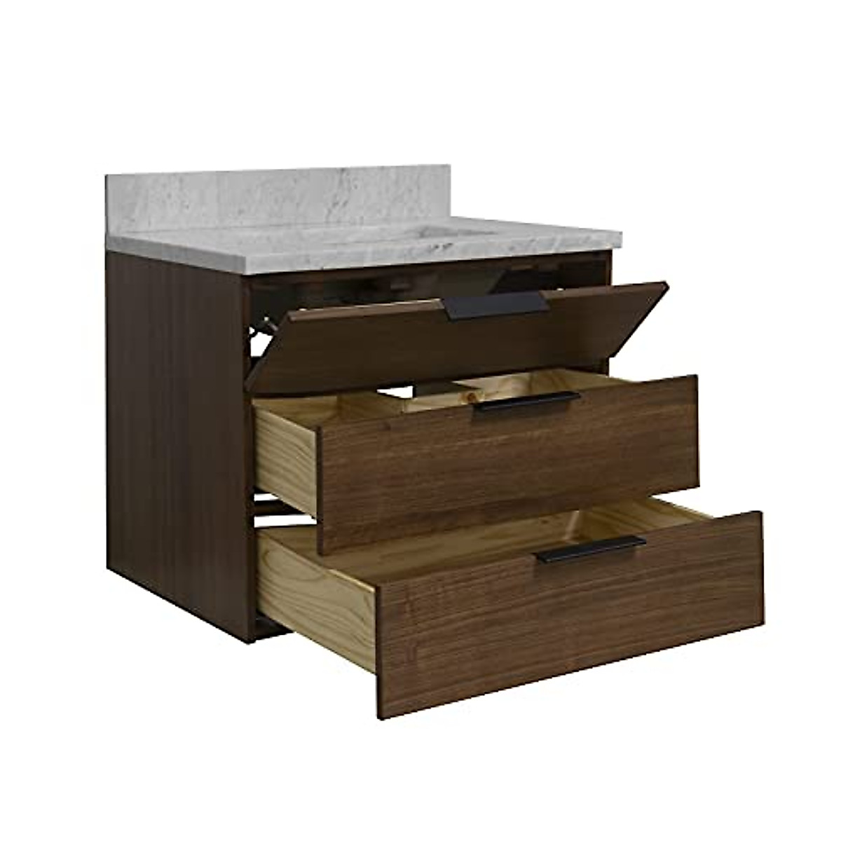 Kitchen Bath Collection Oslo 30-inch Floating Bathroom Vanity (Carrara/Walnut): Includes Walnut Cabinet with Authentic Italian Carrara Marble Countertop and White Ceramic Sink