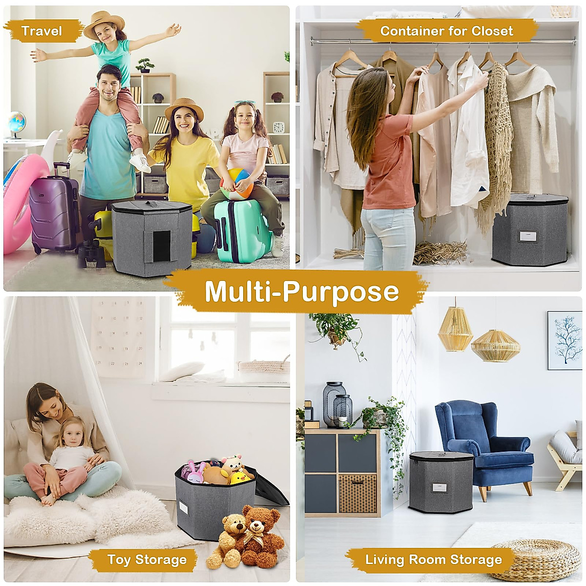 Risapor Hat Storage Box, Hat Boxes for Women/Men Storage,Foldable Travel Hat Box with Lids,Large Hat Boxes,Stuffed Animal Toy Storage,Hat Storage Organizer for Hanging on Suitcase (1)