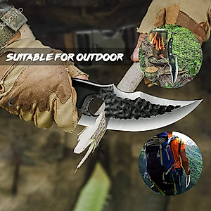 DRGSKL Camping Cleaver Knife Set - Hand Forged Viking Knife with Leather Sheath and Hand Forged Meat Cleaver Knife with Gift Box