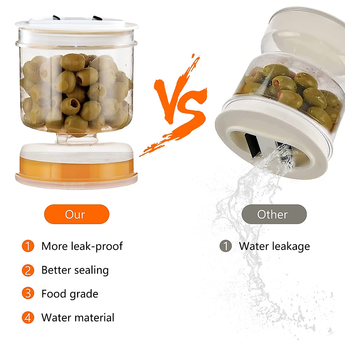 SAODRHFU Pickle and Olive Hourglass Jar - Pickle Jar with Strainer Flip, Pickle Grabber, Juice Separator, Pickle Container, Kimchi Jar for Airtight Food Storage