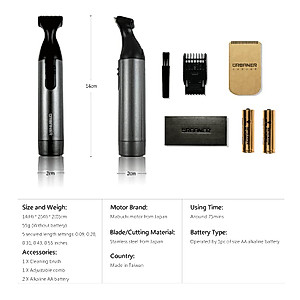 URBANER Mustache Edger, Battery Operated, Waterproof Compact Beard Trimmer for Men, Portable Clipper for Travel Grooming, Gift for Men, Length Adjustable, MB-042
