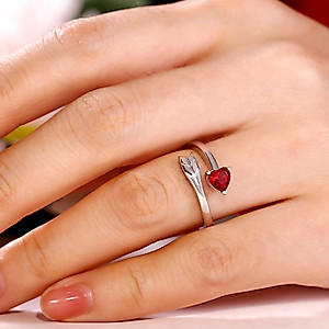 Jeulia Sterling Silver Couple Band for His and Her Heart Cut Matching Anniversary Wedding Garnet Red Diamond rings Engraving Jewelry Set Valentine Mother's Day with Gift Box (Women's Band, 10)