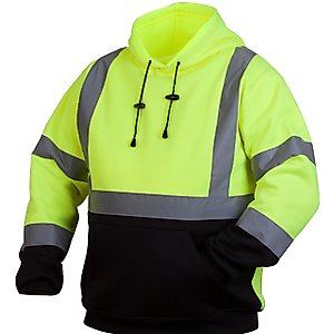 Pyramex Safety Unisex Adult Hoodie Pyramex Hi Vis Lime Safety Pullover Sweatshirt With Black Bottom Large, Hi Vis Lime, 2X Large