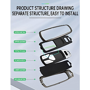 for Audi Key Fob Cover Case Metal Shell Car Smart Keys Protect Keychain Compatible Audi A4 A5 Q7 Q5 TT RS A3 A6 SQ5 SQ7 R8 S5 (P-AODIBqh-Black)