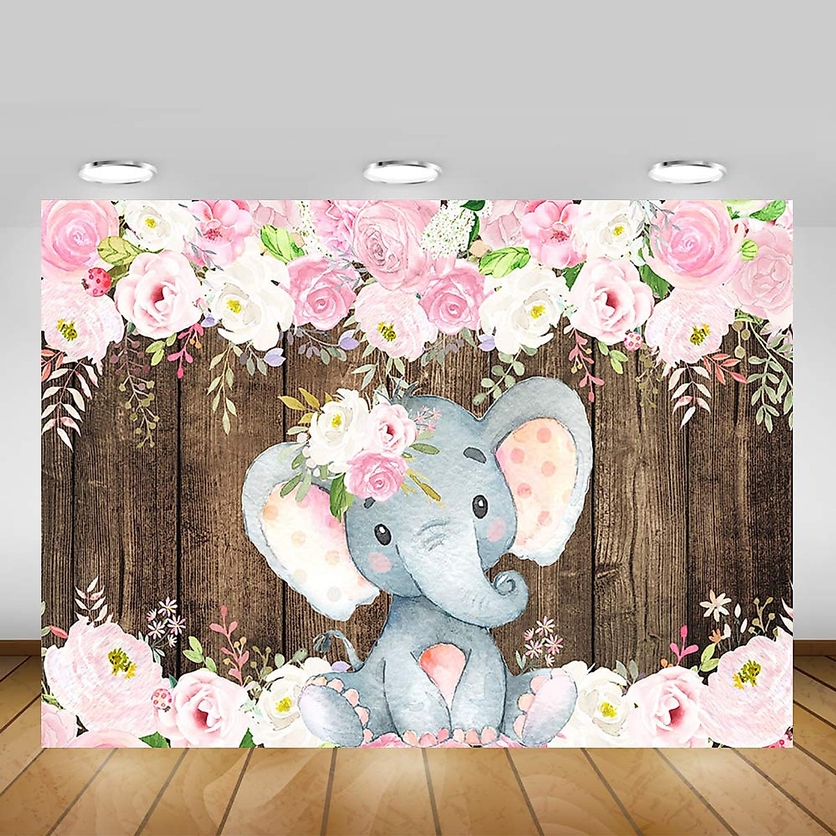 Mocsicka Floral Elephant Baby Shower Backdrop Pink Elephant Baby Shower Party Decoration 7x5ft Vinyl Girl Elephant Baby Shower Photo Background