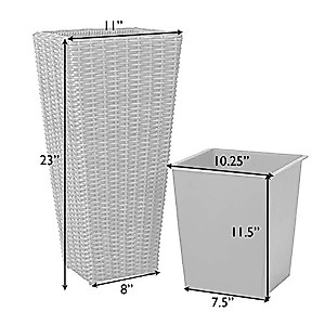 Patio Sense 62501 Alto Wicker All-Weather Planter Set with Liners Tall Plant Decor Box for Outdoors Patio Herb Garden Furnishings - Mocha - Pack of 2