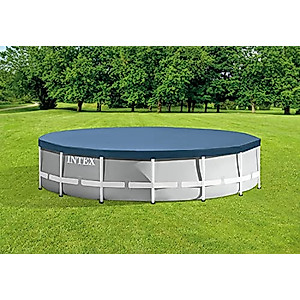 INTEX 28032E Pool Cover: For 15ft Round Metal Frame Pools – Includes Rope Tie – Drain Holes – 10in Overhang – Snug Fit