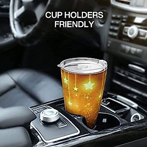 Evealyn Yellow And Brown Christmas Stars Printed 20 Oz Tumbler Insulated Tumbler Travel Mug Stainless Steel Cup Coffee Mug With Lids For Home Outdoor Office