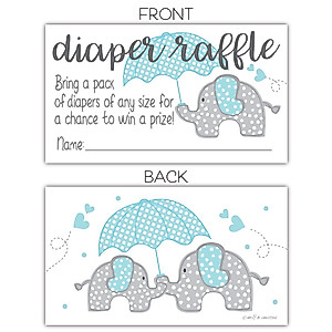 Blue Elephant Diaper Raffle Tickets (50 Count) - Boy Baby Shower Game