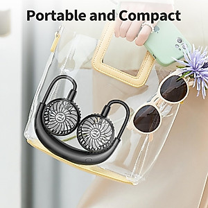 PANERGY Portable Neck Fan, Battery powered Rechargeable Fan,Hand Free Personal Fan, Adjustable, Wearable Fan for Travel Sport Work Women Kids (Black)