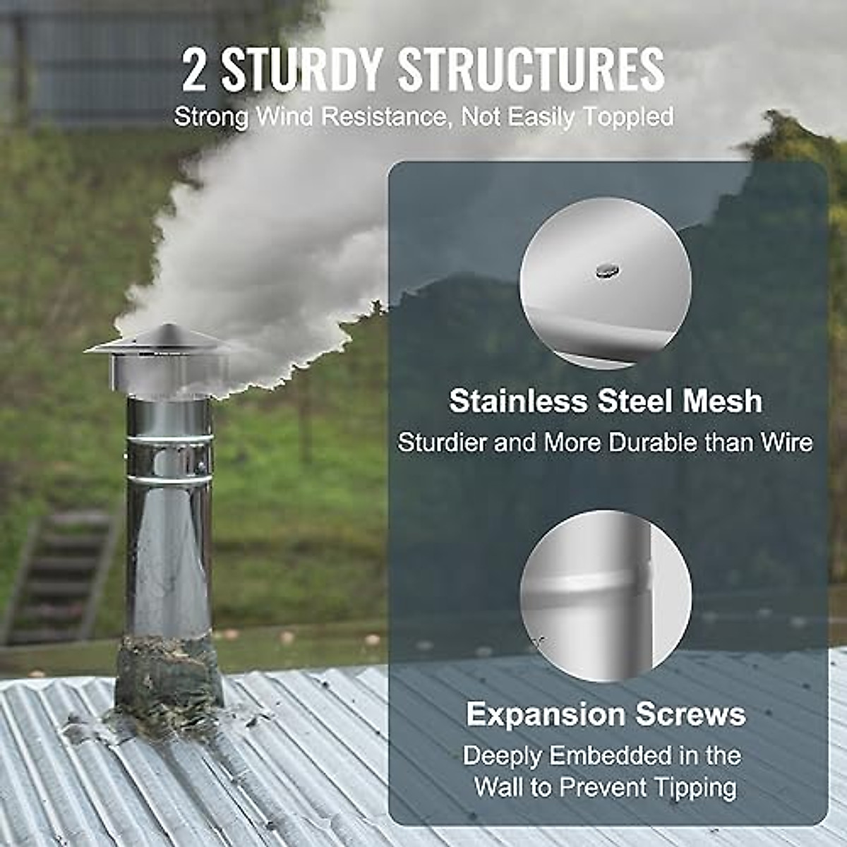 VEVOR Chimney Cap 6 inch All Weather & Reinforced Screws & Easy Installation, for Perfect Insulation Vent Cover Outside, Silver