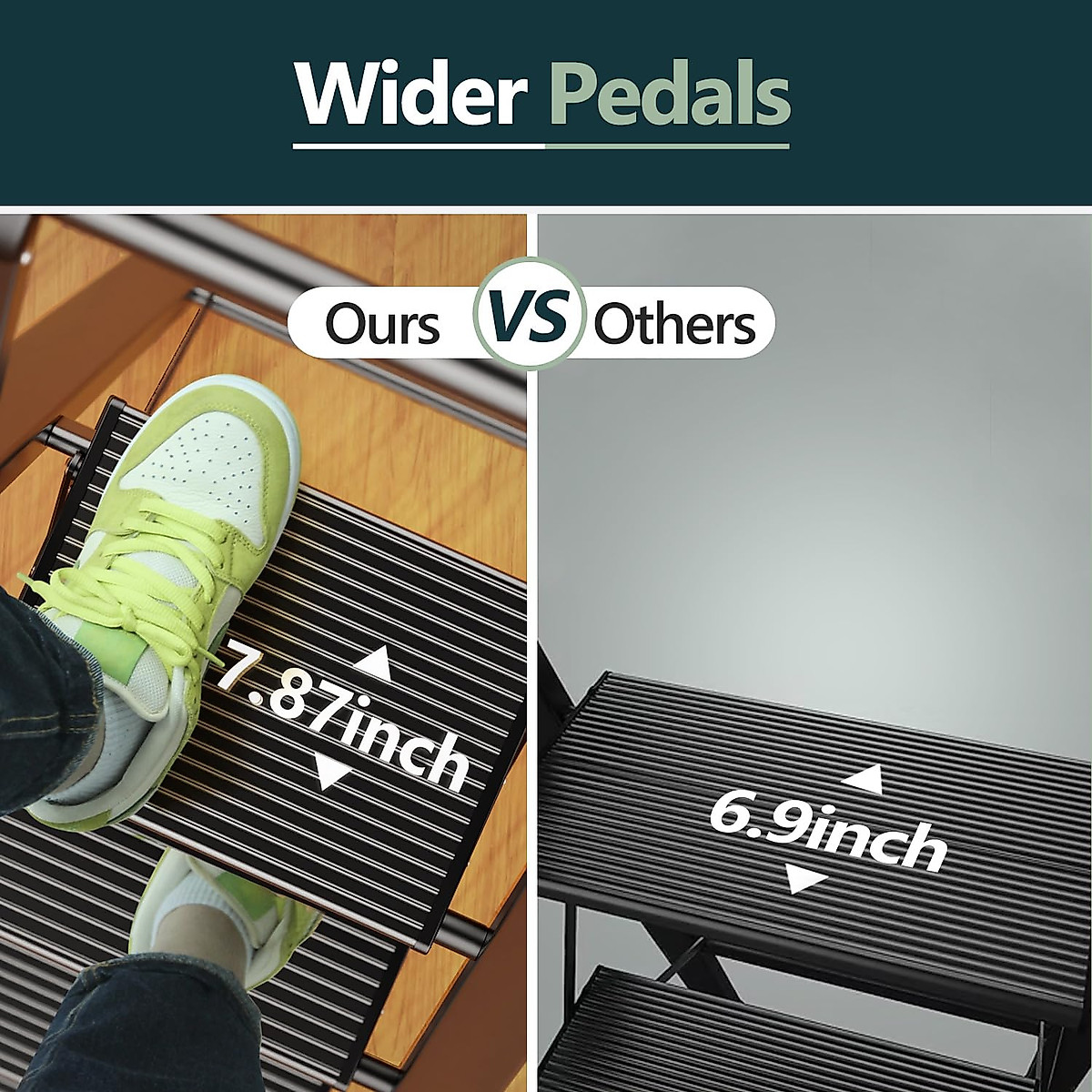 WOA WOA 4-Step Ladder with Widen Pedals, Lightweight Folding Aluminum Ladder with Anti-Slip Feet for Home, Kitchen High Cabinet - 330 lbs Load - Black