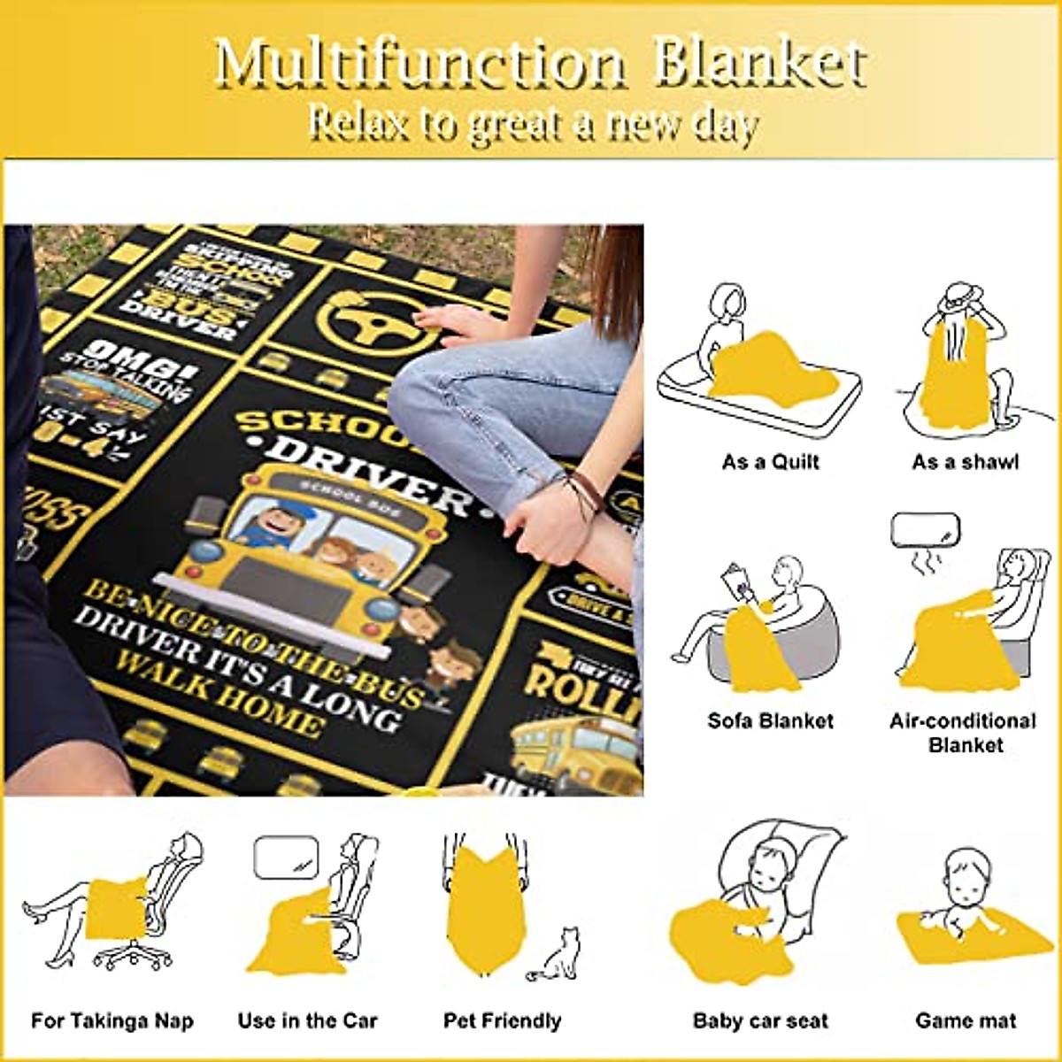 School Bus Driver Gifts for Women - Birthday Gifts for School Bus Driver - Back to School End Of Term Gifts for Bus Driver - Thank You Appreciation Gift for School Bus Driver - Throw Blanket 60"x50"