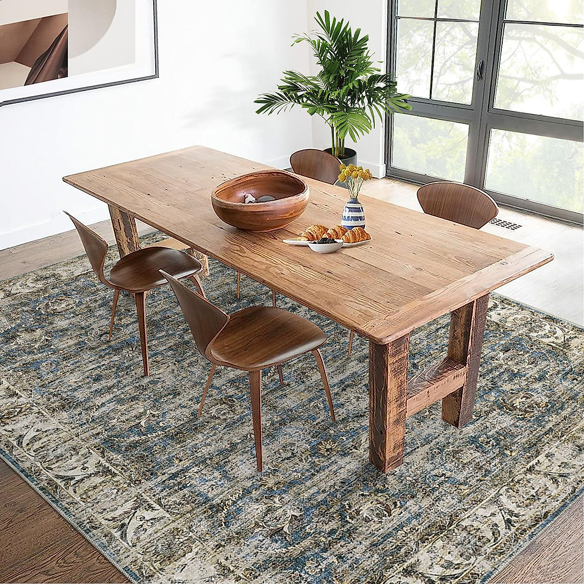 GarveeHome Washable Area Rugs 4x6 Rug Vintage Area Rug for Bedroom Non Slip Entryway Rug Chenille Living Room Rugs Distressed Non Shedding Stain Resistant Carpet for Nursery Office Blue 4'x6'