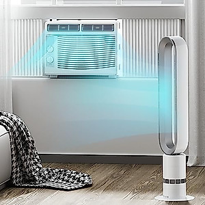 mollie 38-Inch Quiet Oscillating Bladeless Tower Fan Remote Control Bedroom Office Home Room Indoor 9H Timer 10-Speeds Modes Electric Household Summer Cooling Floor Standing Leafless Fan White