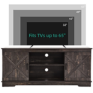 YITAHOME TV Console for 65 Inch TV, Farmhouse TV Stand with Double Barn Doors and Storage Cabinets, Mid Century Modern Media Console Table TV Cabinet for Living Room, 59 Inches, Dark Oak