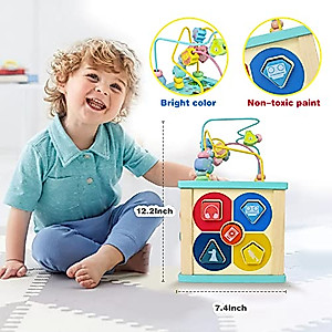 Fajiabao Activity Cube Wooden Baby Toys for 12 18 Months Montessori Toy for 1 Year Old Bead Maze Center Toddlers Birthday Easter Gift Learning for 2 3 Kid Girls Boys
