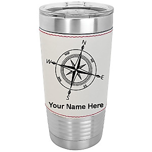 LaserGram 20oz Vacuum Insulated Tumbler Mug, Compass Rose, Personalized Engraving Included (Faux Leather, Baseball Style)