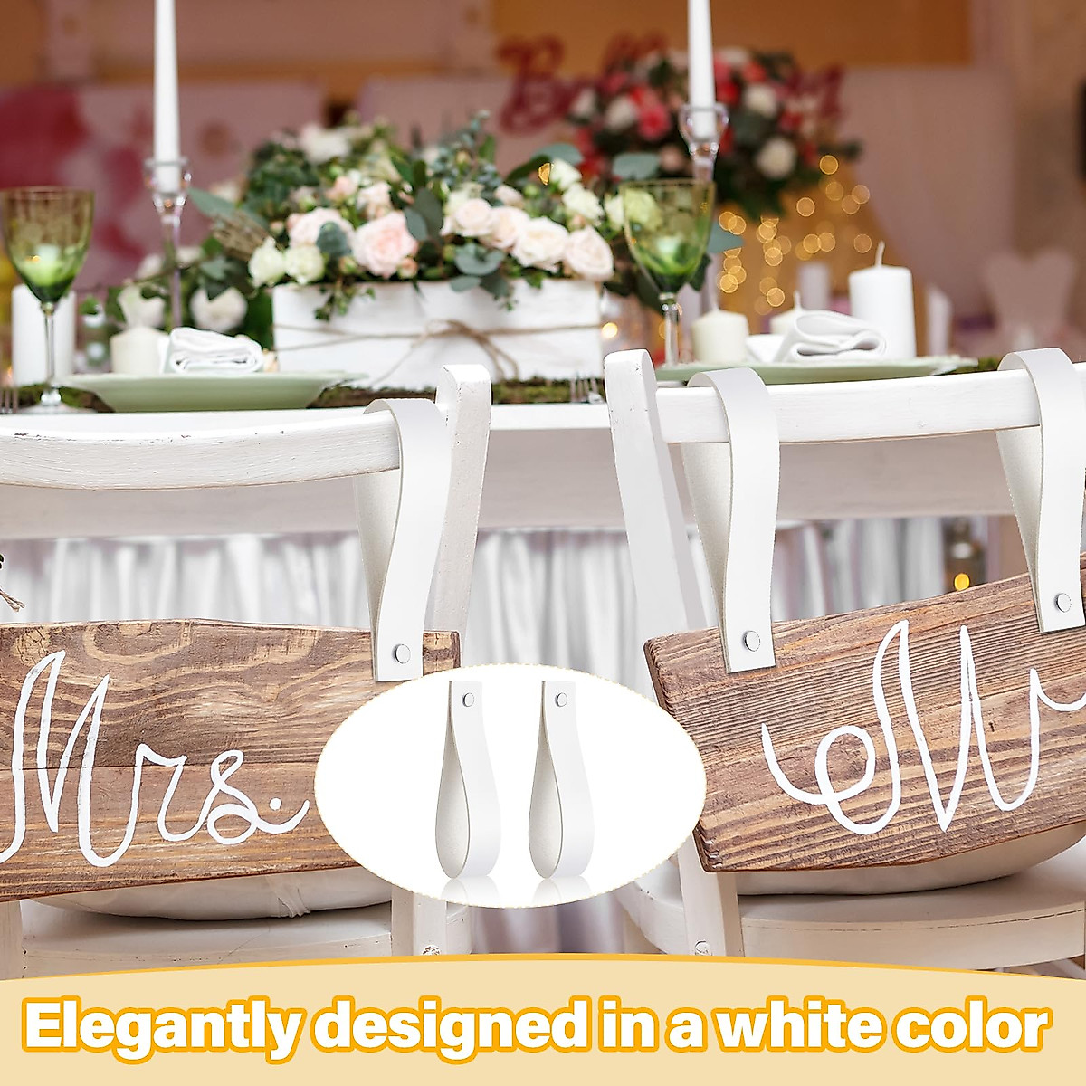 Vercraft 4 Pcs Leather Sign Straps for Hanging Sign Leather Curtain Rod Holder Leather Straps Hanger for Engagement Sign Wedding Sign Welcome Sign Event Display Seating Chart Ceremony Frame (White)