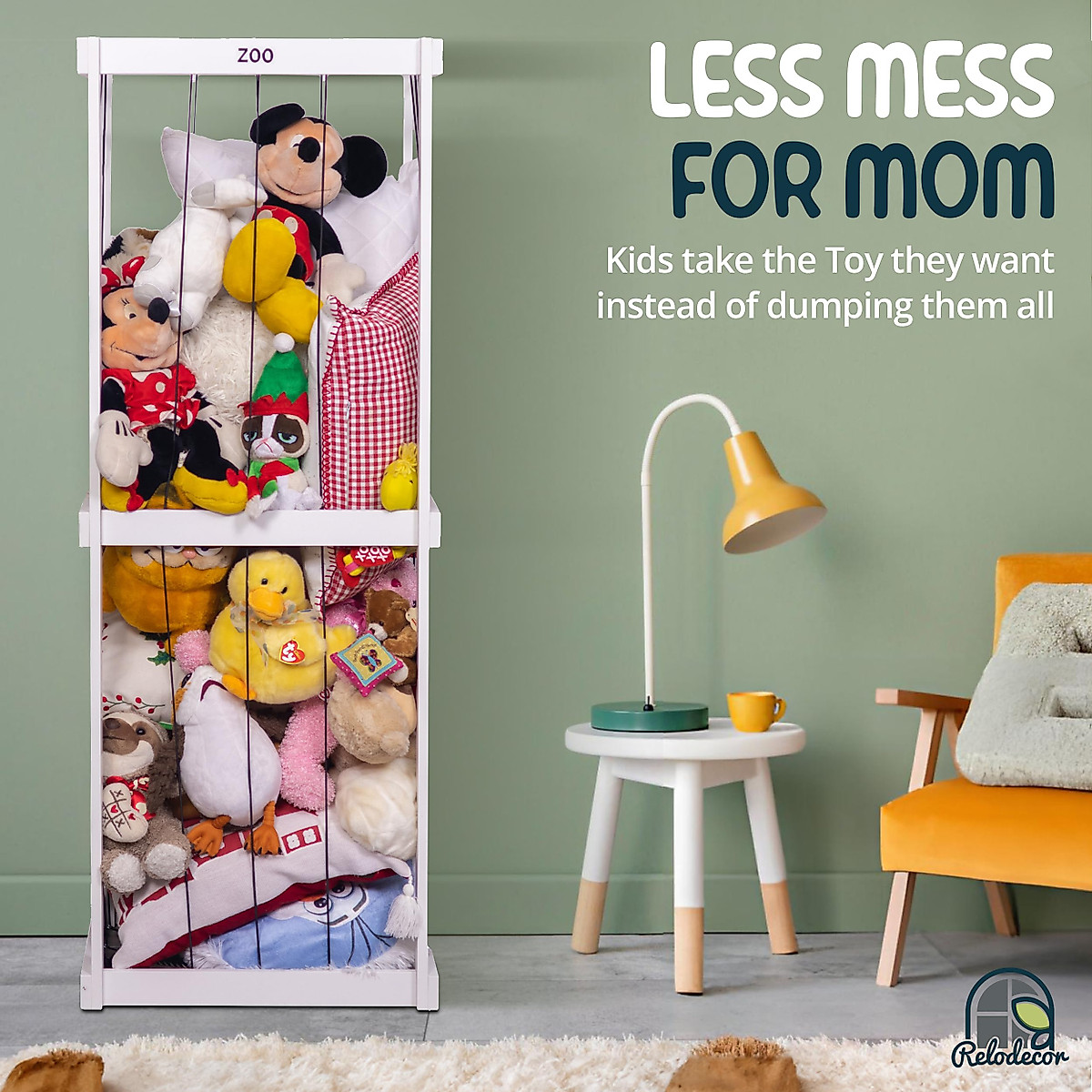 RELODECOR Stuffed Animal Zoo Storage, Wood Zoo Animals Toy Holder, Animal Cage Organizer, Ball Storage, Zoo Cage for Stuffed Animals