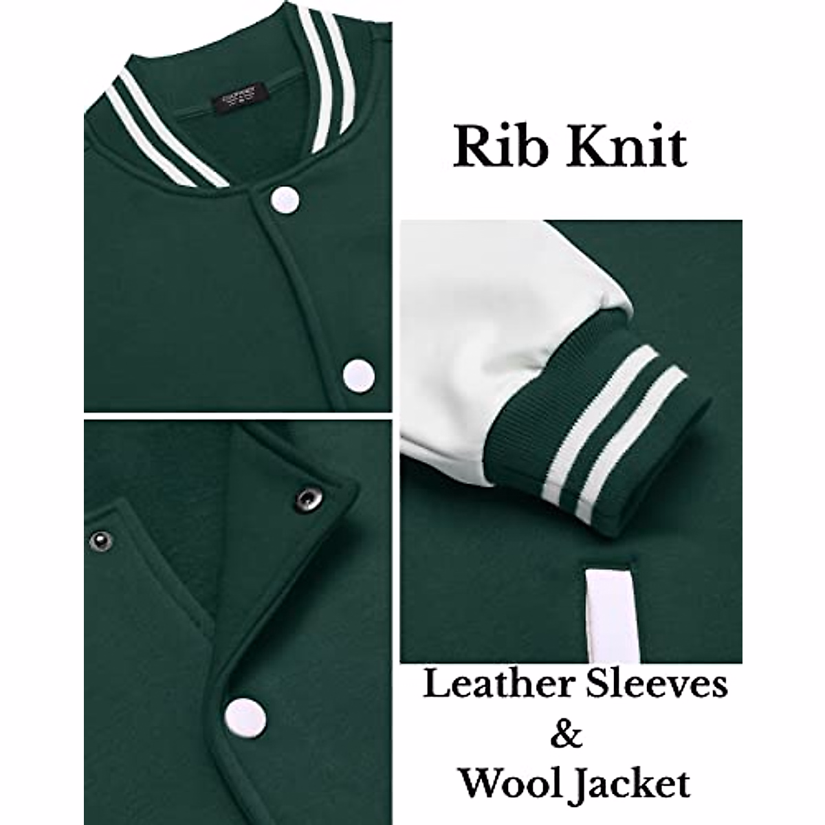 COOFANDY Men's Varsity Jacket Leather Sleeves Letterman Baseball Bomber Jackets Winter Green Medium