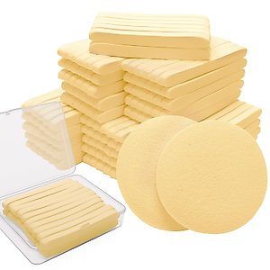 240+1 Count Compressed Facial Sponges, Luxiv Round Face Sponge Professional Compressed Makeup Removal Sponges for Estheticians Wash Face Sponge Compress Exfoliating Spa Pads With Portable Case
