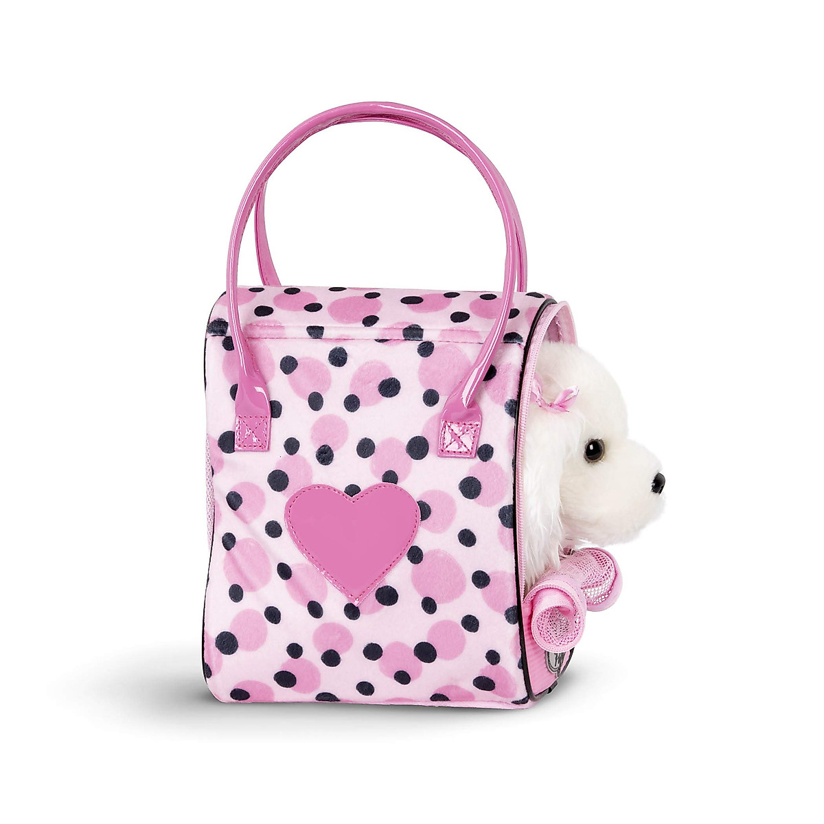 Pucci Pups - Pink Polka Dot Glam Bag with Maltese Pup – Plush Toy Dog with Carrying Dog Bag – Plush Dog for Kids Aged 3 and Up, 8 inches