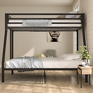 MUTICOR Modern Twin Over Full Metal Loft Bed with Ladder for Junior & Adults, Space-Saving Bunk Bed Frame, Sturdy & Durable, Ideal for Bedrooms, Dorms, and Guest Rooms, Black