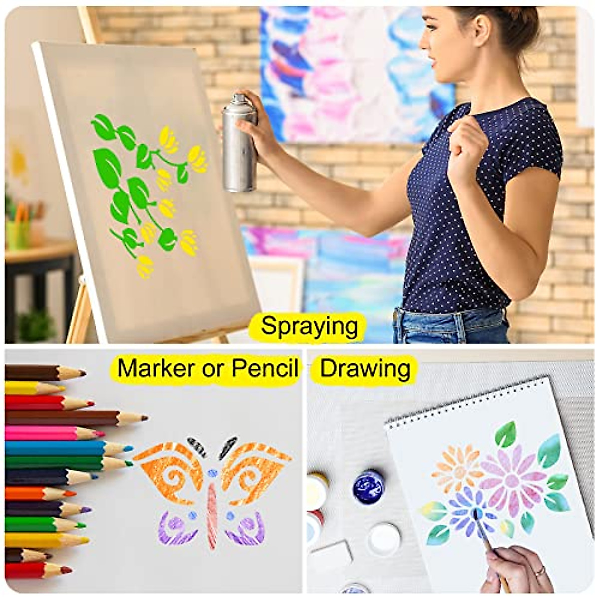 60 Pieces Stencil for Painting Reusable Stencils Wall Stencil DIY Craft Template Paint Stencils for Painting on Wood Wall Home Decor(Flowering Plants)