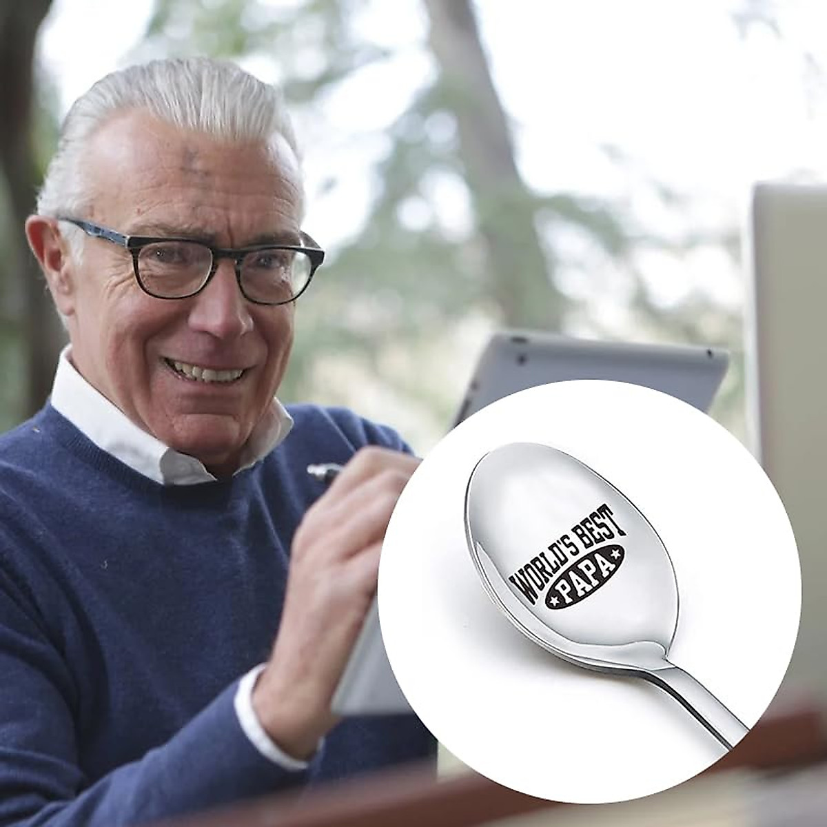 Best Papa Fathers Day Birthday Gifts for Dad Papa from Granddaughter Grandson World’s Best Papa Spoon for Daddy Grandpa Christmas Gift for Men Father Cute Coffee Tea Ice Cream Spoons